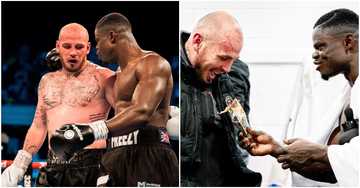 Freezy Macbones: Seth Gyimah Feeds UK's Darryl Sharp After Beating Him In Ring At Copper Box ...
