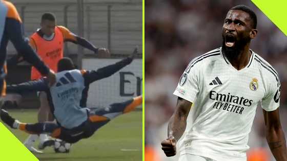 Rudiger Produces the Splits in Crazy Attempt to Stop Mbappe in Training ...