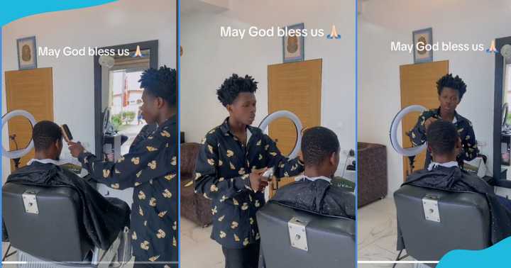 Strongman: Ghanaian Rapper Turns Barber, Cuts Man's Hair In Funny Video ...