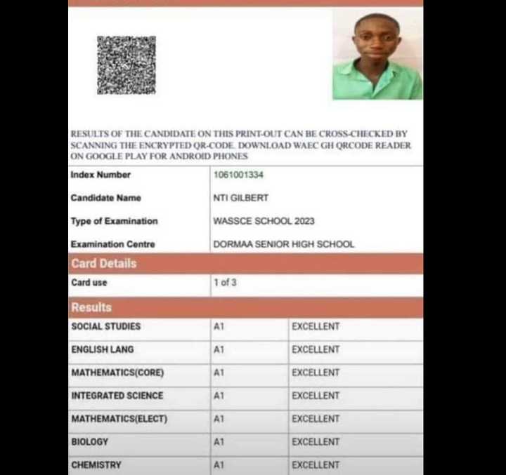 WASSCE 2023: Awesome Results Of Dormaa Senior High School Boy Gilbert ...